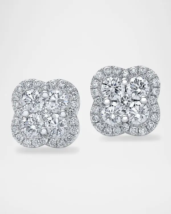 Neiman Marcus 18k Gold 1.9 Tcw Diamond Clover Halo Stud Earrings - White Gold