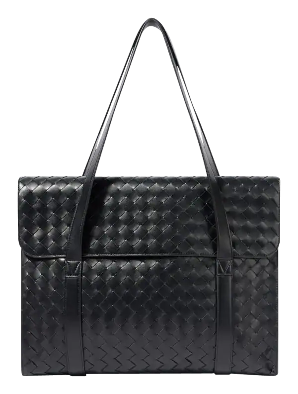 Bottega Veneta Intrecciato Leather Portfolio Bag - Black