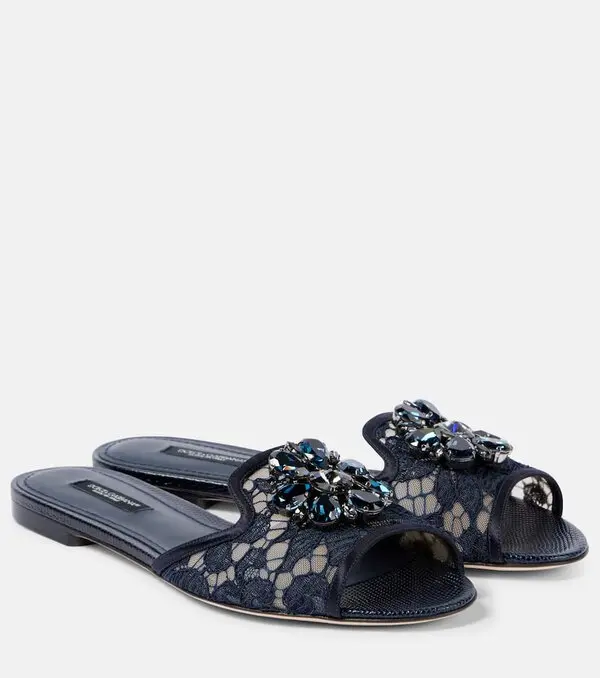 Dolce & Gabbana Bianca Embellished Lace Flats - Blue