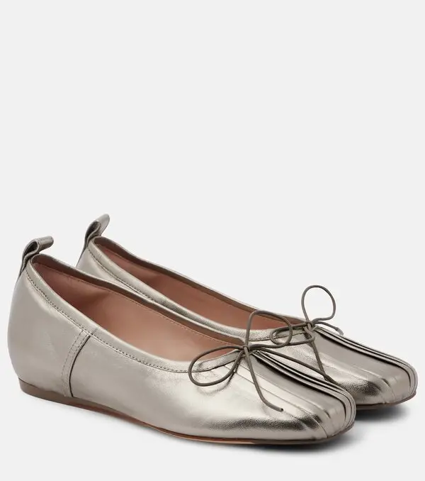 Simone Rocha Classic Pleated Metallic Leather Ballet Flats - Silver