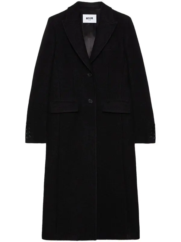 MSGM Logo-patch Peak-lapel Mid-length Coat - Black