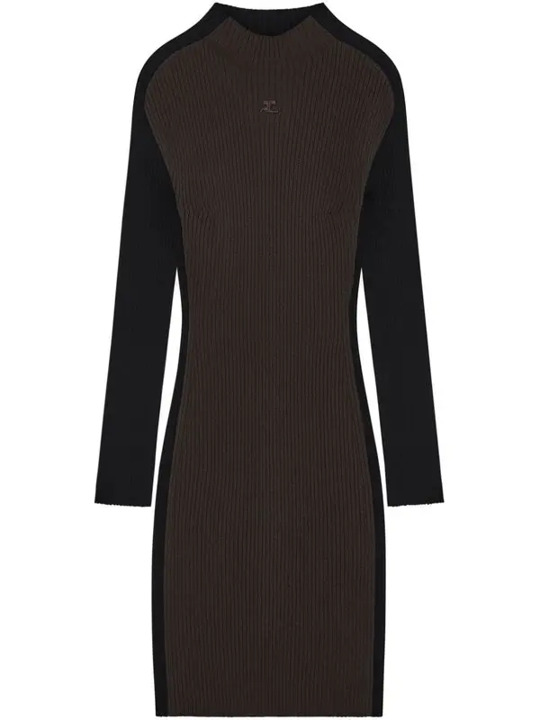 COURREGES Colour-block Ribbed-knit Mini Dress - Brown