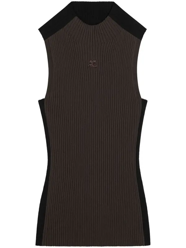 COURREGES Contrast Frame Ribbed Tank Top - Brown