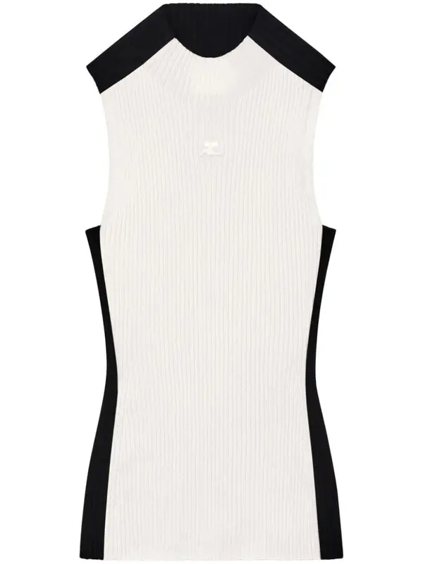 COURREGES Contrast Frame Ribbed Tank Top - Black