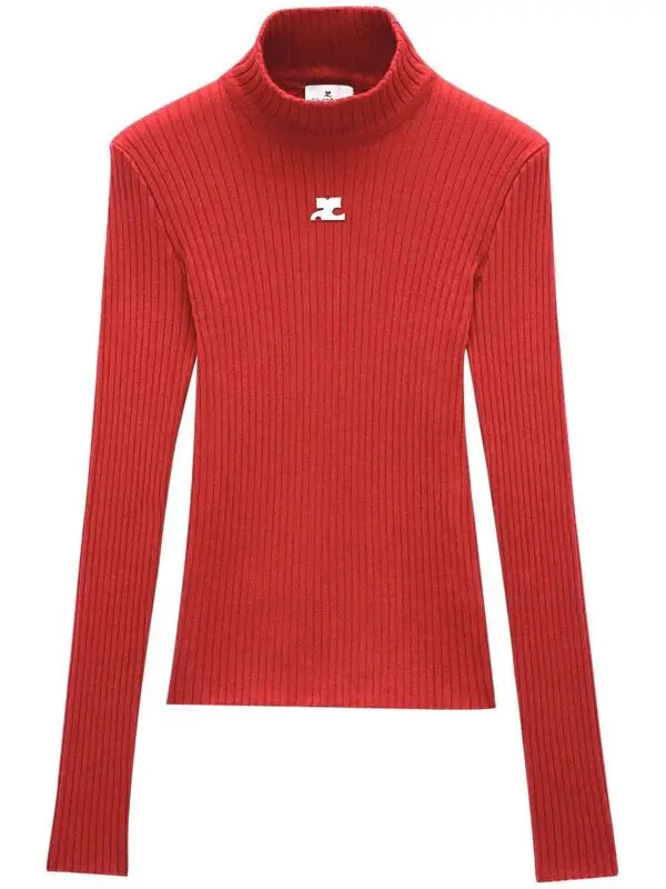 COURREGES Logo-patch Mock-neck Pullover - Red