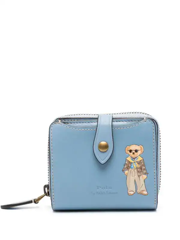 Ralph Lauren Teddy Bear-Print Leather Wallet In Blue 25% Off