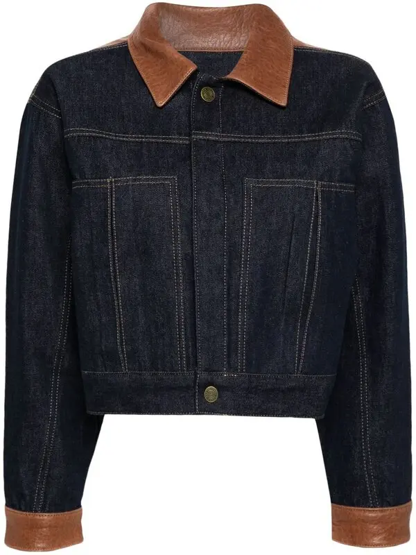 FRAME Leather-trimmed Denim Jacket