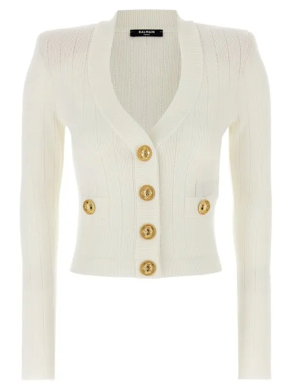 Balmain Logo Buttons Cardigan - White
