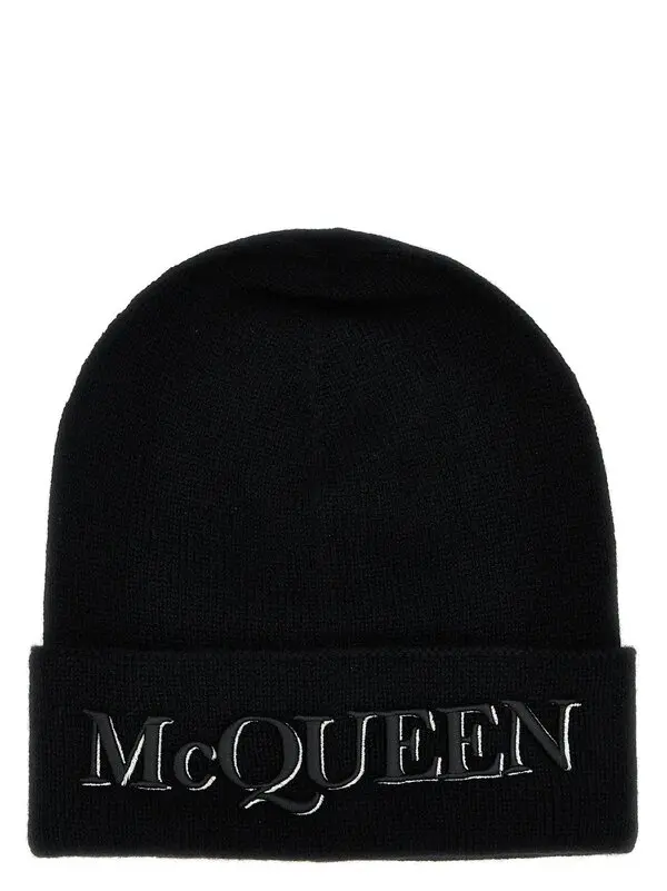 Alexander McQueen Logo Embroidered Beanie - Black