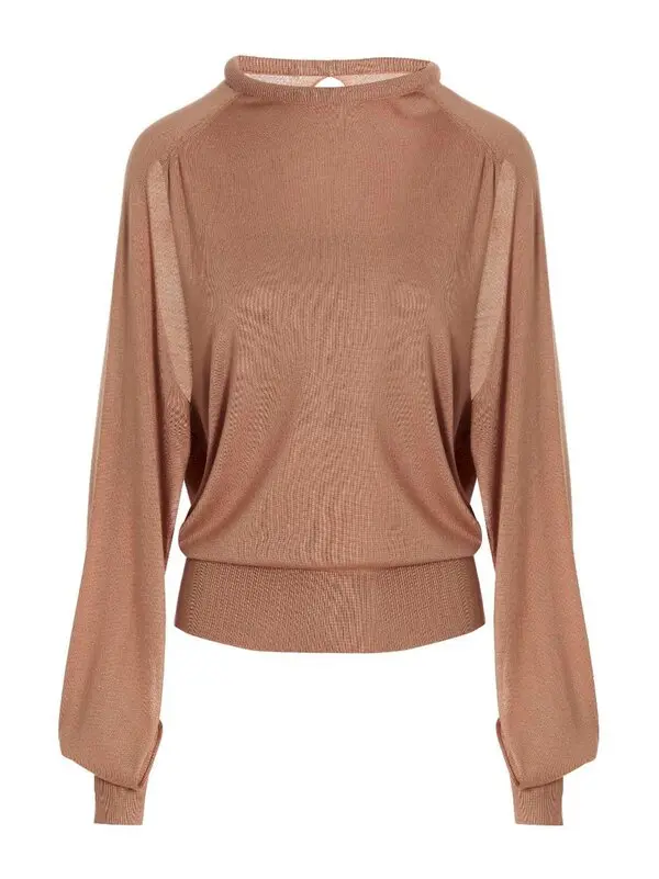 RAMAEL Cut Out Insert Top Sweater - Beige
