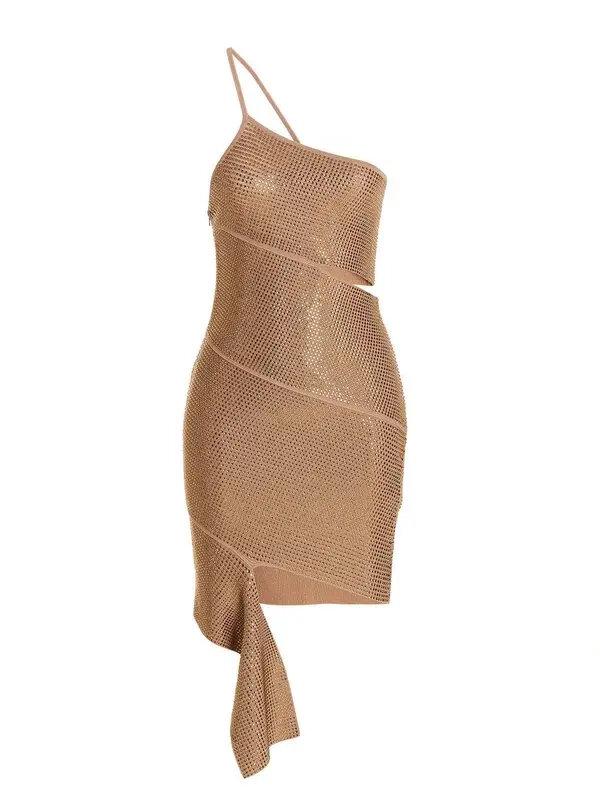 ANDREĀDAMO Sequin One-shoulder Knit Dress - Beige