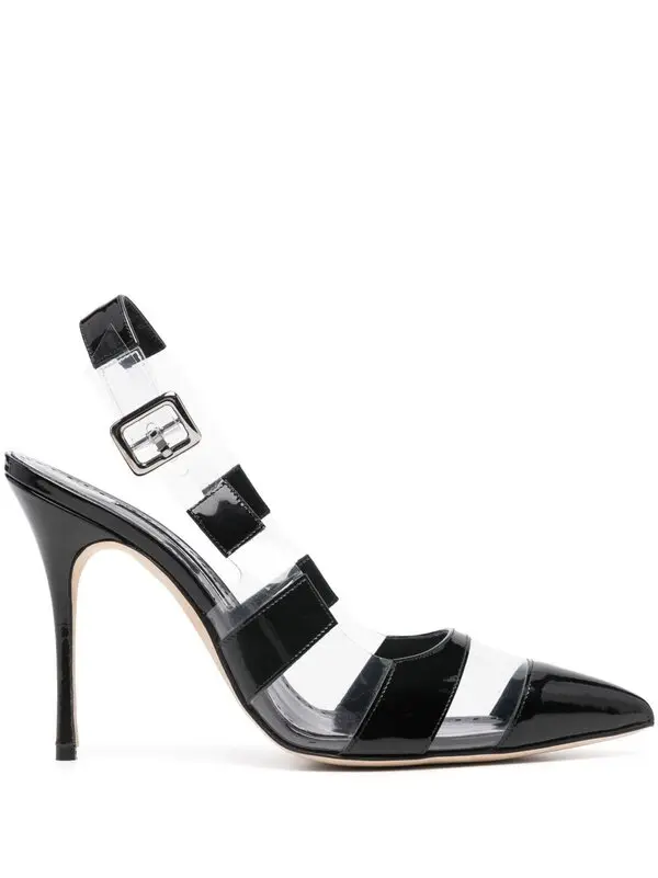 Manolo Blahnik Uxra 70 Striped Pumps - Blck Lgry Black