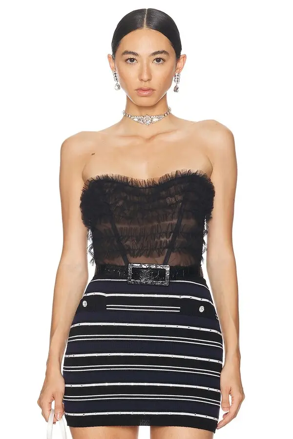 Alessandra Rich Ruched Tulle Bustier Top