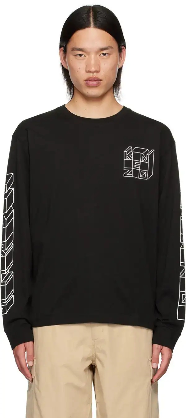 Kenzo Paris Kube Classic Long Sleeve T-Shirt - Black | Editorialist 