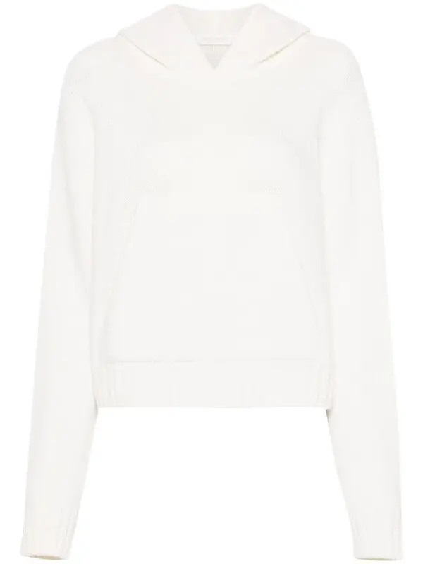 Palm Angels Curved Logo Knitted Hoodie - White Light Beige