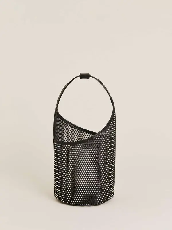 REFORMATION Small Mesh Silvana Bucket Bag - Black Sparkle Mesh