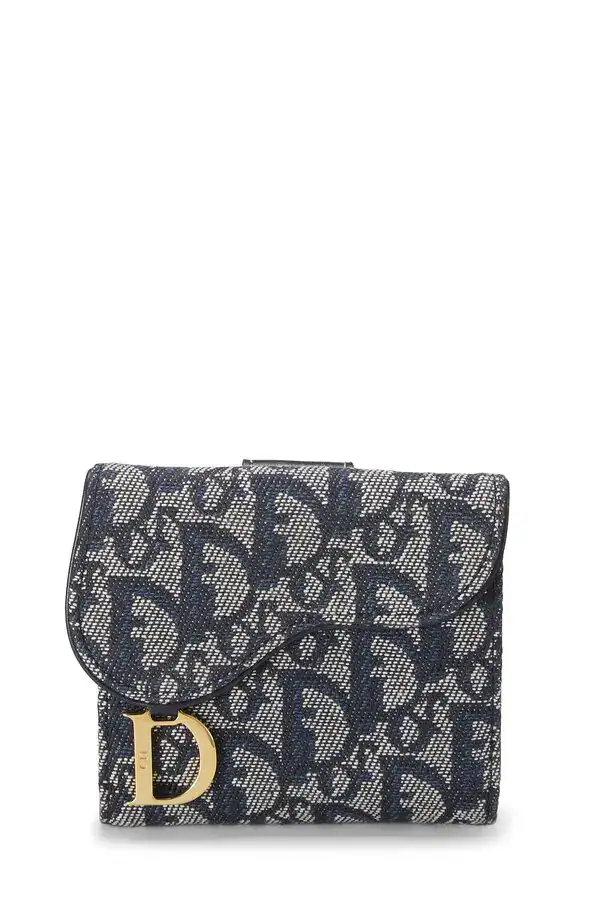 Dior Trotter Canvas Saddle Wallet - Navy | Editorialist