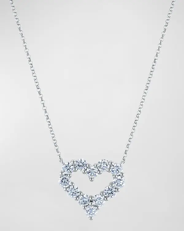 Neiman Marcus 18k Gold Diamond Heart Pendant Necklace - White Gold