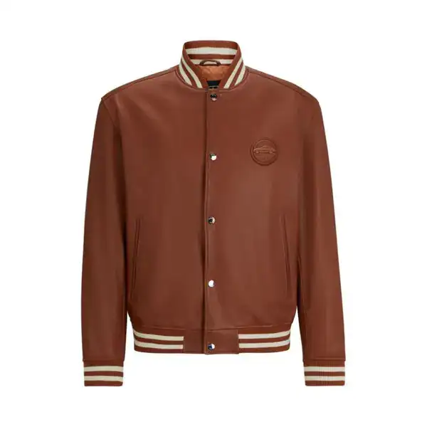 Buy Hugo Boss Porsche X Leather Jacket With Special Branding - Brown At ...