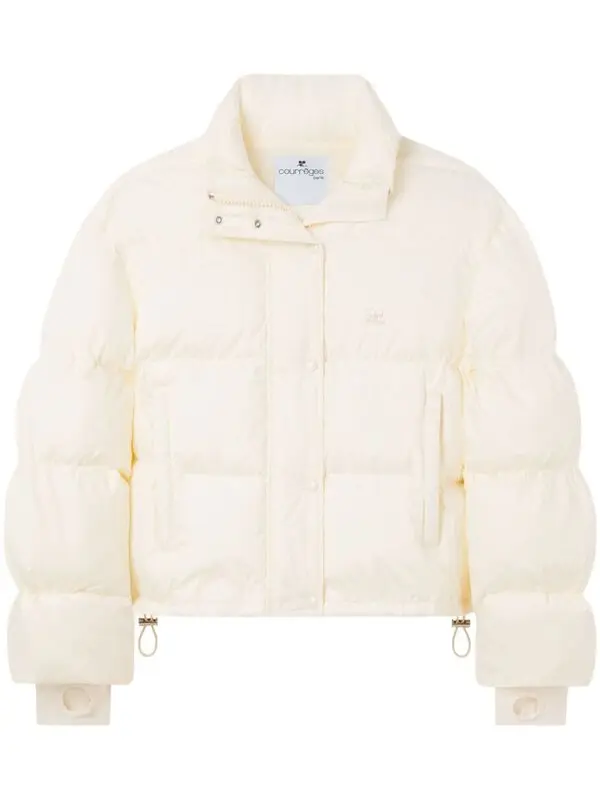 COURREGES Logo-embroidered Cropped Puffer Jacket - White