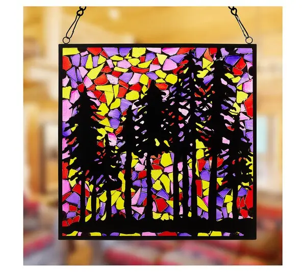 RIVER OF GOODS 12' Mosaic Landscape Stained Gla Ss Window Panel