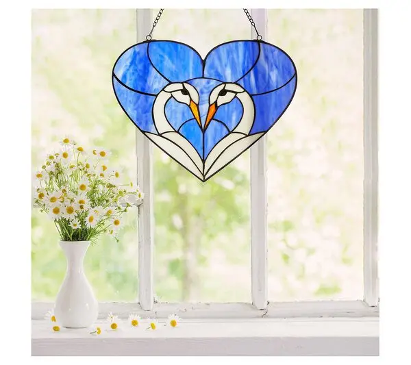 RIVER OF GOODS 15.5'l Loving Swans Stained Glas S Window Panel