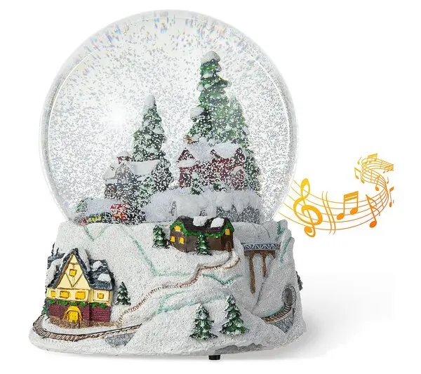 GLITZHOME Christmas Lighted Musical Village Sno W Globe