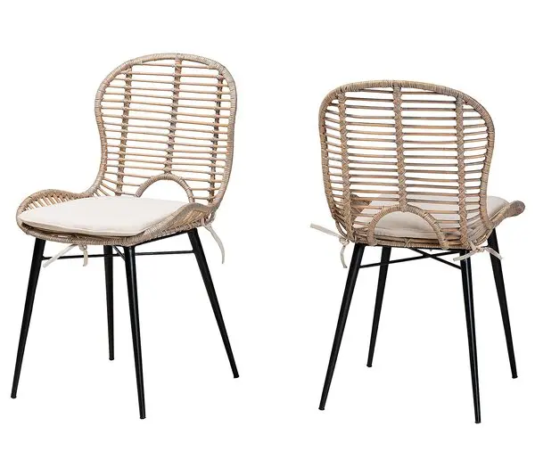 BAXTON STUDIO Bali & Pari Brenna Rattan And Metal Dining Chai R Set Of 2