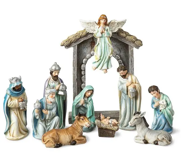 GLITZHOME 11 Piece Deluxe Resin Nativity Figuri Ne Set