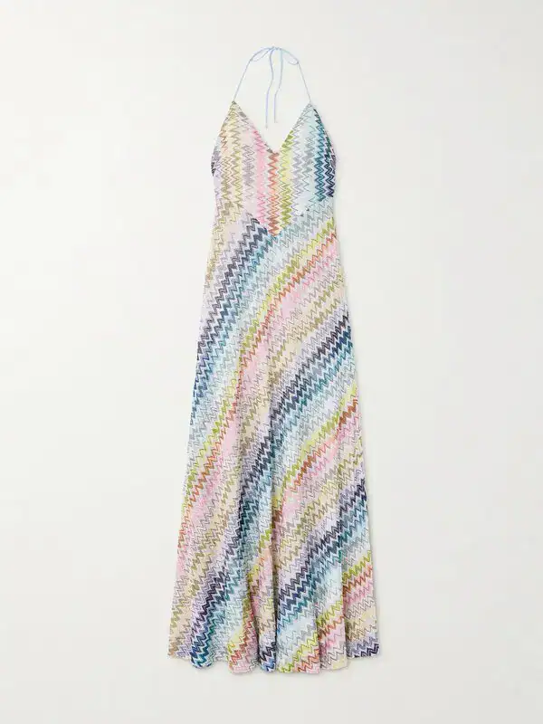Missoni Embellished Metallic Crochet-Knit Halterneck Maxi Dress In Multi -  60% Off | Editorialist