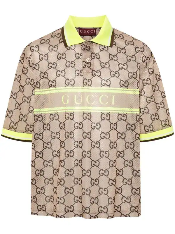 Gucci Gg Supreme Perforated Polo Shirt In Brown - 43% Off