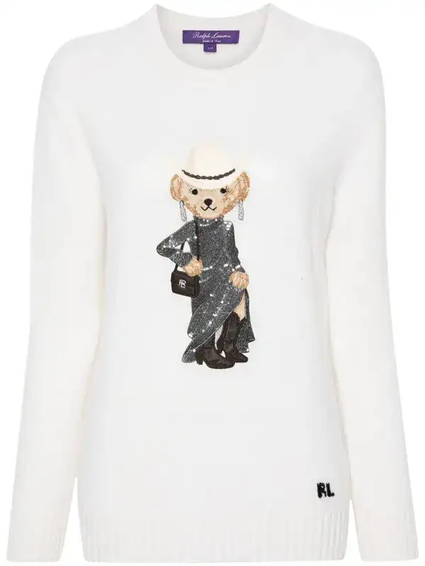 Embroidered Sweater White Polo Teddy Bear Sweater Ralph Lauren Polo  Bear-Embroidered Jumper Neutrals Editorialist