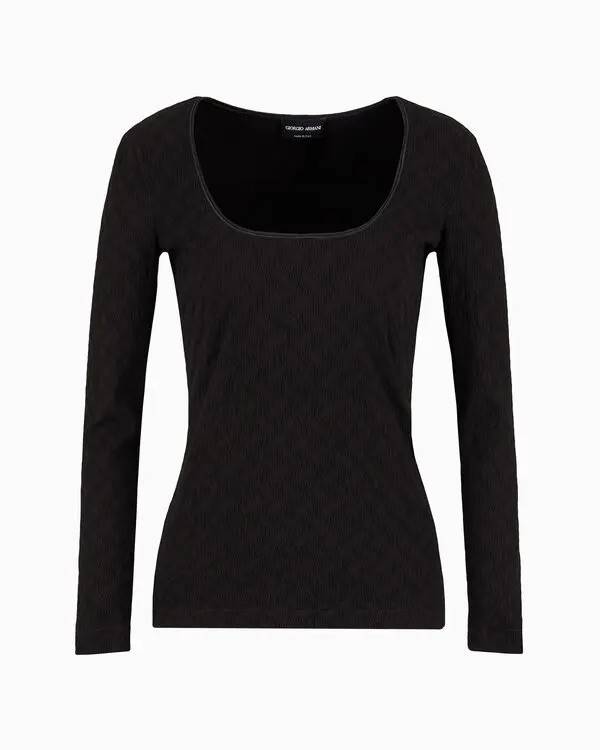 Giorgio Armani Viscose And Cashmere Jacquard Jersey Jumper - Black