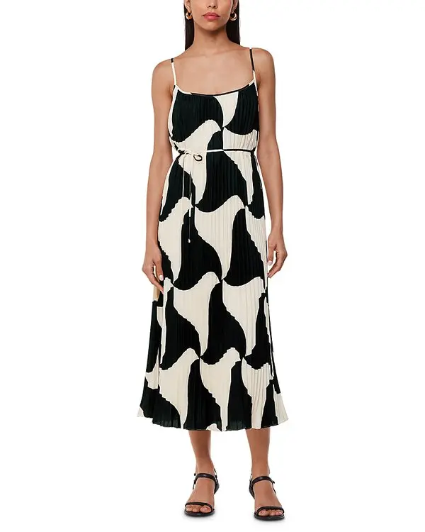 Whistles Triangle Swirl Pleated Midi Dress - Black/multi