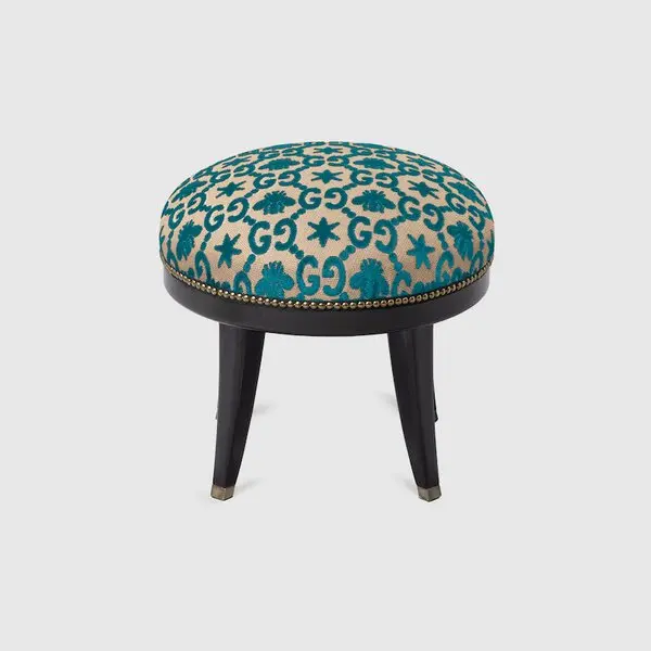 Gucci Gg Bee And Star Jacquard Round Stool - Blue