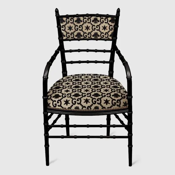 Gucci Chiavari Gg Bees Chair With Arm Rest - Black