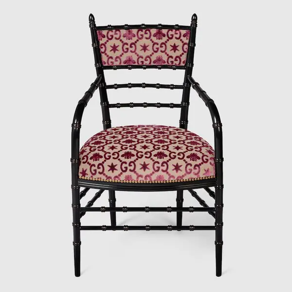 Gucci Chiavari Gg Bees Chair With Arm Rest - Grey