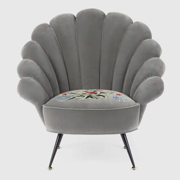 Gucci Velvet Armchair With Embroidered Flowers - One-color