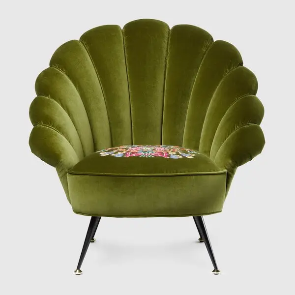 Gucci Velvet Armchair With Embroidered Flowers - Green