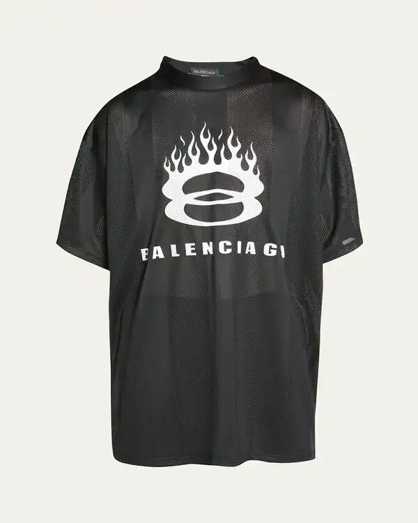 Balenciaga Mesh Unity Flame Logo T-Shirt - Noir | Editorialist