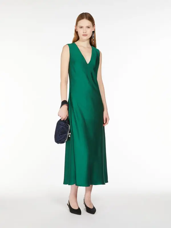 Max Mara Slim-Fit Satin Dress - Green | Editorialist