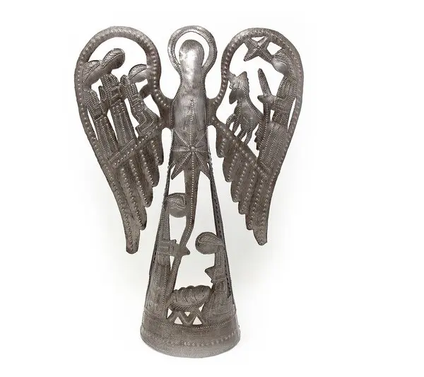 GLOBAL CRAFTS Angel Nativity Haitian Steel Tree Topper