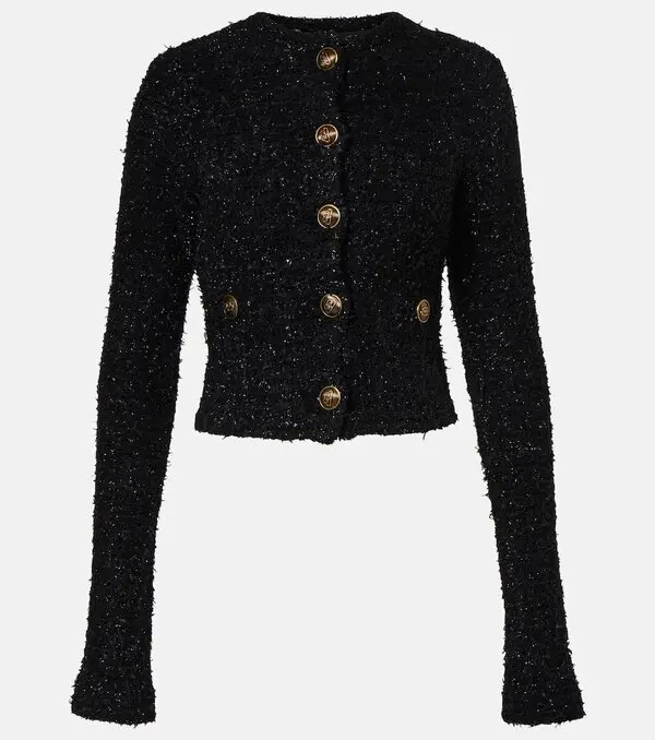 Balenciaga Cropped Cotton-blend Tweed Cardigan - Black