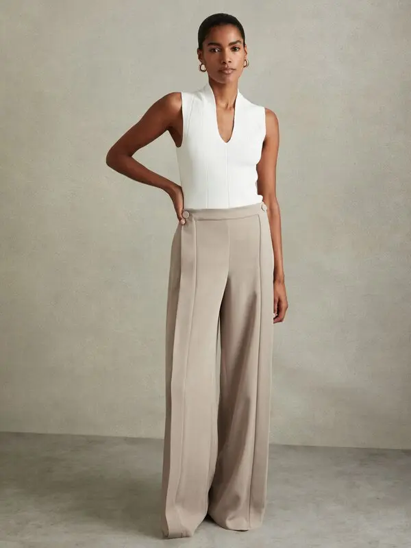 REISS Coraline Button-front Wide Leg Trousers
