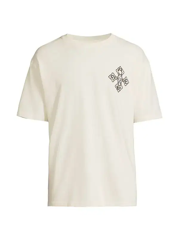 R H U D E Logo Cross Cotton T-Shirt - White | Editorialist