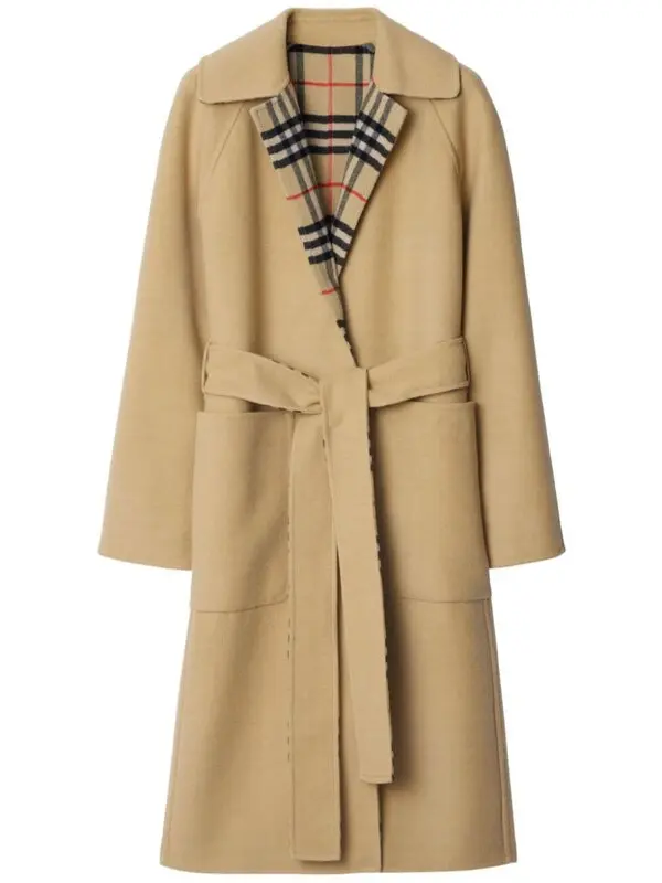 Burberry Check Wool Reversible Coat - Neutrals