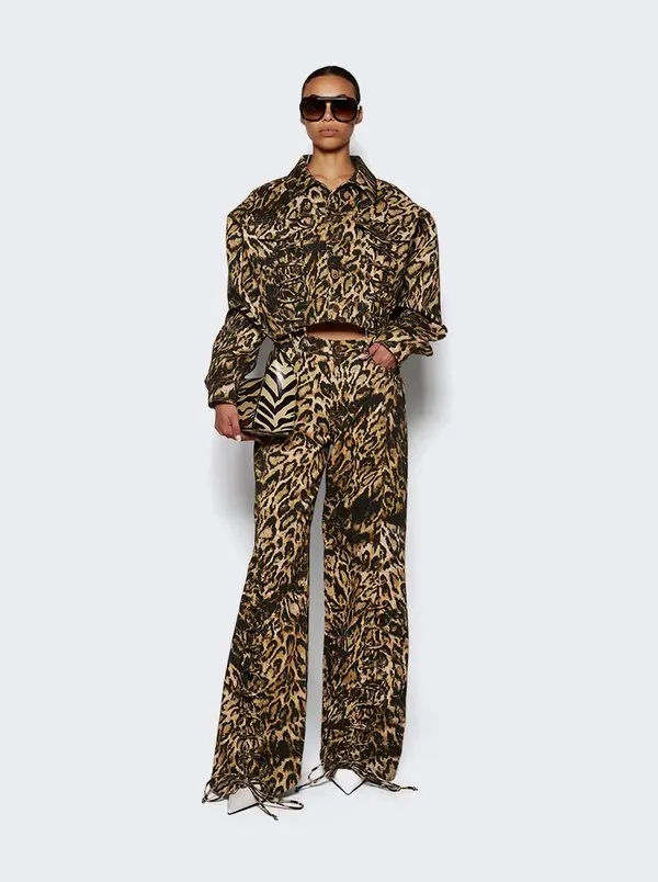 Jean Paul Gaultier Denim Jacket With Lacing Detail - Leopard Print