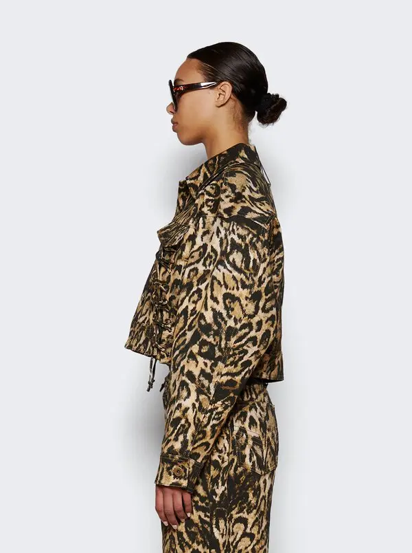 Jean Paul Gaultier Denim Jacket With Lacing Detail - Leopard Print