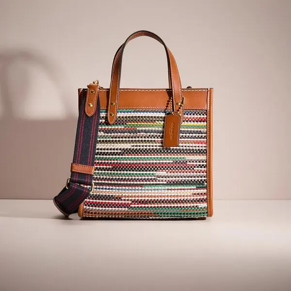Coach Restored Field Tote 22 In Upwoven Leather - Brass/multi ...