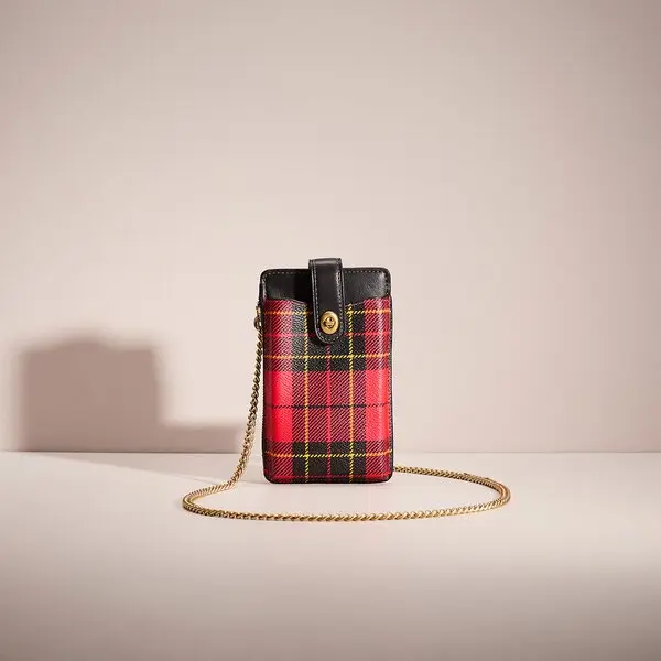 Coach Restored Turnlock Chain Phone Crossbody With Plaid Print